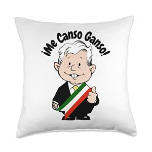 amlo amlito cartoon mexican president amlo amlito me canso ganso funny cute mexican cartoon muñeco throw pillow, 18x18, multicolor