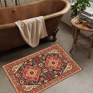 amzali vintage area rug - 2x3 bohemian medallion distressed boho small entryway rug doormat non-slip washable throw rug indoor floor carpet for living room bathroom kitchen entry doormat