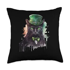 99 gifts saint paddy's day ireland accessories st patricks day irish black cat leprechaun ireland holiday throw pillow, 18x18, multicolor