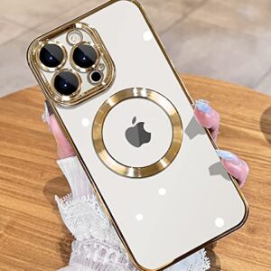 JUESHITUO Magnetic Glossy Clear for iPhone 12 Pro Max Case with Full Camera Cover Protection [No.1 Strong N52 Magnets] [Military Grade Drop Protection] for Women Girls Magsafe Case (6.7")-Gold