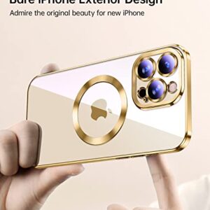 JUESHITUO Magnetic Glossy Clear for iPhone 12 Pro Max Case with Full Camera Cover Protection [No.1 Strong N52 Magnets] [Military Grade Drop Protection] for Women Girls Magsafe Case (6.7")-Gold