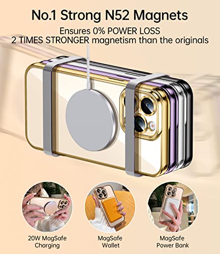 JUESHITUO Magnetic Glossy Clear for iPhone 12 Pro Max Case with Full Camera Cover Protection [No.1 Strong N52 Magnets] [Military Grade Drop Protection] for Women Girls Magsafe Case (6.7")-Gold