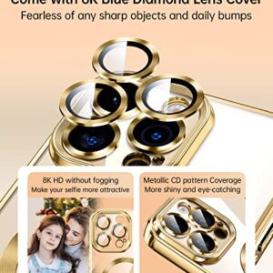 JUESHITUO Magnetic Glossy Clear for iPhone 12 Pro Max Case with Full Camera Cover Protection [No.1 Strong N52 Magnets] [Military Grade Drop Protection] for Women Girls Magsafe Case (6.7")-Gold