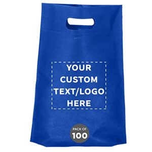 discount promos custom non-woven exhibition tote bags set of 100, personalized bulk pack - perfect for shopping, grocery, beach, picnic - blue