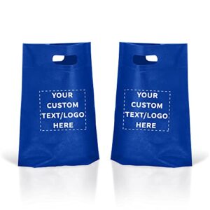 DISCOUNT PROMOS Custom Non-Woven Exhibition Tote Bags Set of 100, Personalized Bulk Pack - Perfect for Shopping, Grocery, Beach, Picnic - Blue