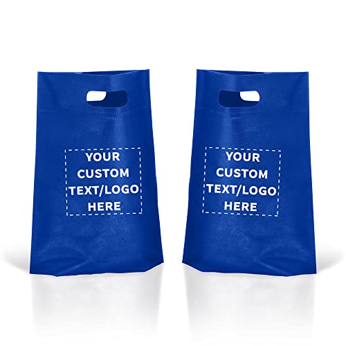 DISCOUNT PROMOS Custom Non-Woven Exhibition Tote Bags Set of 100, Personalized Bulk Pack - Perfect for Shopping, Grocery, Beach, Picnic - Blue