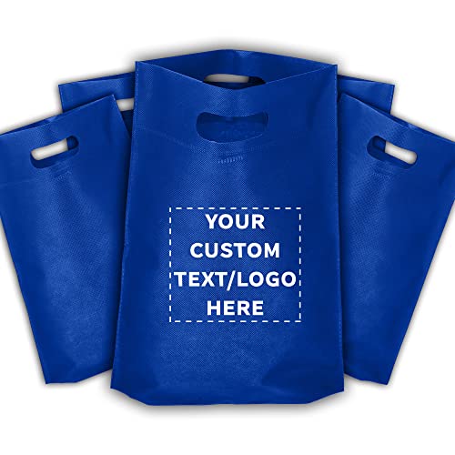 DISCOUNT PROMOS Custom Non-Woven Exhibition Tote Bags Set of 100, Personalized Bulk Pack - Perfect for Shopping, Grocery, Beach, Picnic - Blue