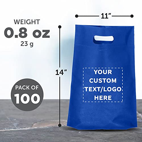 DISCOUNT PROMOS Custom Non-Woven Exhibition Tote Bags Set of 100, Personalized Bulk Pack - Perfect for Shopping, Grocery, Beach, Picnic - Blue