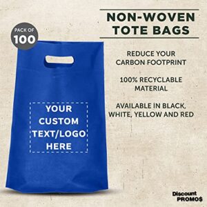 DISCOUNT PROMOS Custom Non-Woven Exhibition Tote Bags Set of 100, Personalized Bulk Pack - Perfect for Shopping, Grocery, Beach, Picnic - Blue