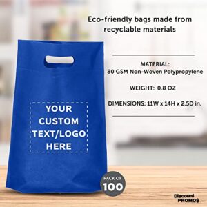 DISCOUNT PROMOS Custom Non-Woven Exhibition Tote Bags Set of 100, Personalized Bulk Pack - Perfect for Shopping, Grocery, Beach, Picnic - Blue