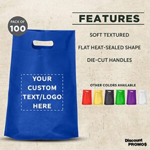 DISCOUNT PROMOS Custom Non-Woven Exhibition Tote Bags Set of 100, Personalized Bulk Pack - Perfect for Shopping, Grocery, Beach, Picnic - Blue