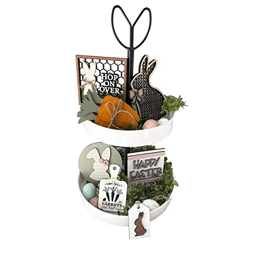 Easter Tiered Tray Decor, Table Sign Decorations for Spring,Easter Tabletop Farmhouse Rustic Signs,Carrot Egg Bunny Decor for Easter Holiday (style-06)