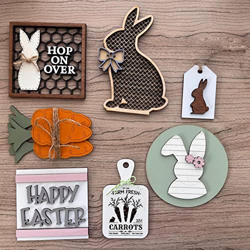 Easter Tiered Tray Decor, Table Sign Decorations for Spring,Easter Tabletop Farmhouse Rustic Signs,Carrot Egg Bunny Decor for Easter Holiday (style-06)