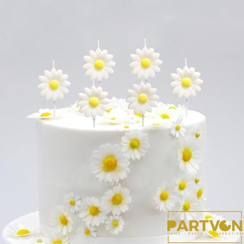 Daisy Birthday Candles, 6Pcs White Daisy Flower Cake Candles for Birthday Baby Shower Girl Daisy Party Supplies Favors Decorations