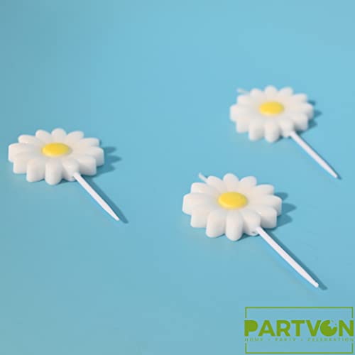 Daisy Birthday Candles, 6Pcs White Daisy Flower Cake Candles for Birthday Baby Shower Girl Daisy Party Supplies Favors Decorations