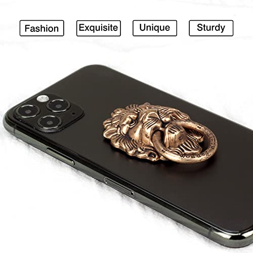 [2 Pack] Lion Head Cell Phone Ring Holder Stand, Finger Ring Kickstand with Polished Metal Phone Grip, Smartphone Accessories（Black Gold）