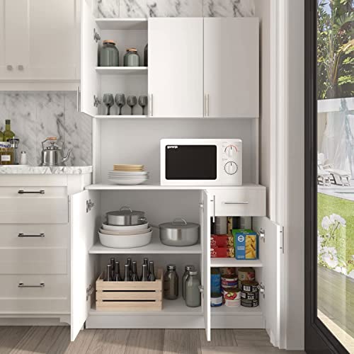 White Coffee Bar Cabinet 71" Modern Kitchen Buffet Storage Cabinet with Hutch White Kitchen Pantry Storage Cabinet with Drawer and 5 Door Coffee Bar Kitchen Buffet Hutch for Dining Room, White