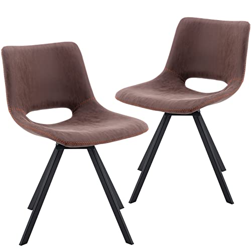 QUINJAY Leather Dining Chairs Set of 2 Modern Kitchen & Dining Room Chairs Swivel Dining Accent Chairs with Black Legs, Armless Side Chair for Living Room/Kitchen/Office, Brown