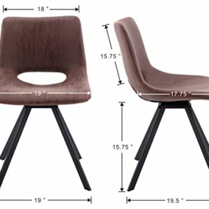 QUINJAY Leather Dining Chairs Set of 2 Modern Kitchen & Dining Room Chairs Swivel Dining Accent Chairs with Black Legs, Armless Side Chair for Living Room/Kitchen/Office, Brown