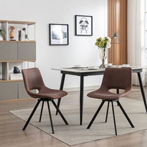 QUINJAY Leather Dining Chairs Set of 2 Modern Kitchen & Dining Room Chairs Swivel Dining Accent Chairs with Black Legs, Armless Side Chair for Living Room/Kitchen/Office, Brown