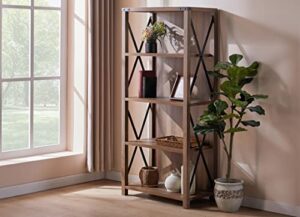 amerlife 4-tier bookshelf, tall industrial book shelf, rustic wood & metal x frame farmhouse bookcase & bookshelves for living room, bedroom, barn wood