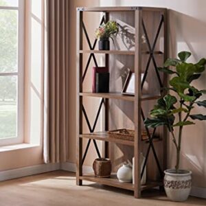 AMERLIFE 4-Tier Bookshelf, Tall Industrial Book Shelf, Rustic Wood & Metal X Frame Farmhouse Bookcase & Bookshelves for Living Room, Bedroom, Barn Wood