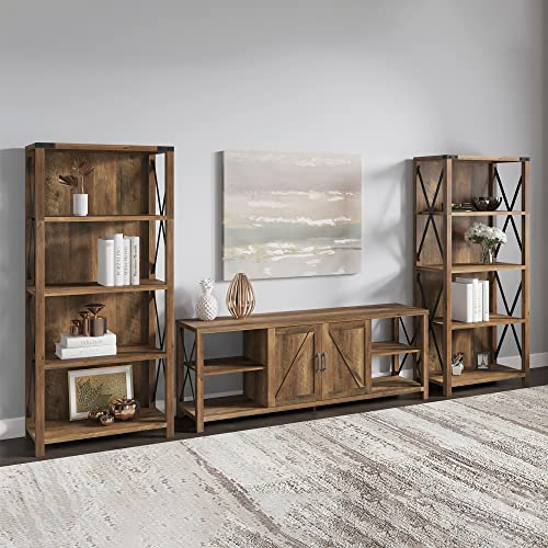 AMERLIFE 4-Tier Bookshelf, Tall Industrial Book Shelf, Rustic Wood & Metal X Frame Farmhouse Bookcase & Bookshelves for Living Room, Bedroom, Barn Wood