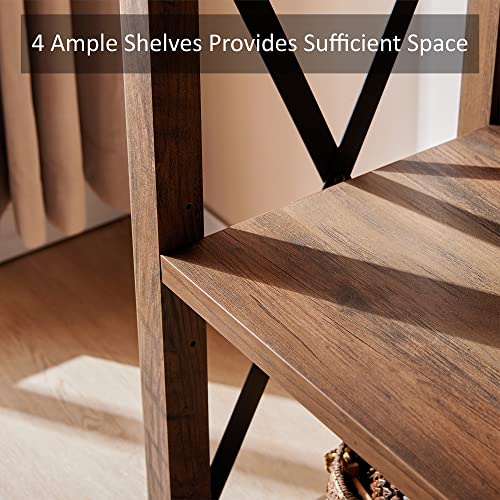 AMERLIFE 4-Tier Bookshelf, Tall Industrial Book Shelf, Rustic Wood & Metal X Frame Farmhouse Bookcase & Bookshelves for Living Room, Bedroom, Barn Wood