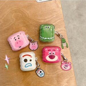 Soft TPU Clear Case with Charm Keychain Hook for Apple AirPod Disney Anime Cartoon Lotso Huggin Teddy Rex Hamm Forky Cute Lovely Adorable Kids Girls (Green Dinosaur for AirPods Pro)