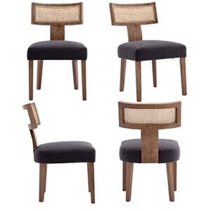 VESCASA Linen Upholstered Dining Chairs with Natural Wood Legs, Farmhouse Padded Dining Chairs with Rattan Curved Open Back for Dining Room, Kitchen, Set of 2, Charcoal