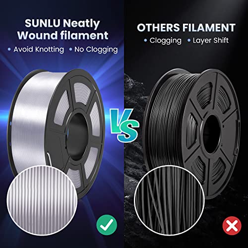 3D Printer Silk Filament and PLA Meta Filament, SUNLU Shiny Silk PLA Filament 1.75mm, Smooth Silky Surface, Great Easy to Print for 3D Printers, Dimensional Accuracy +/- 0.02mm, Silk Silver 1KG, White