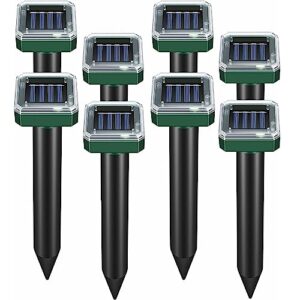 solar mole repellent ultrasonic repellent powered 8 pack, outdoor waterproof lawn garden for get rid of mole, gopher, snakes, vole and other underground pests, green