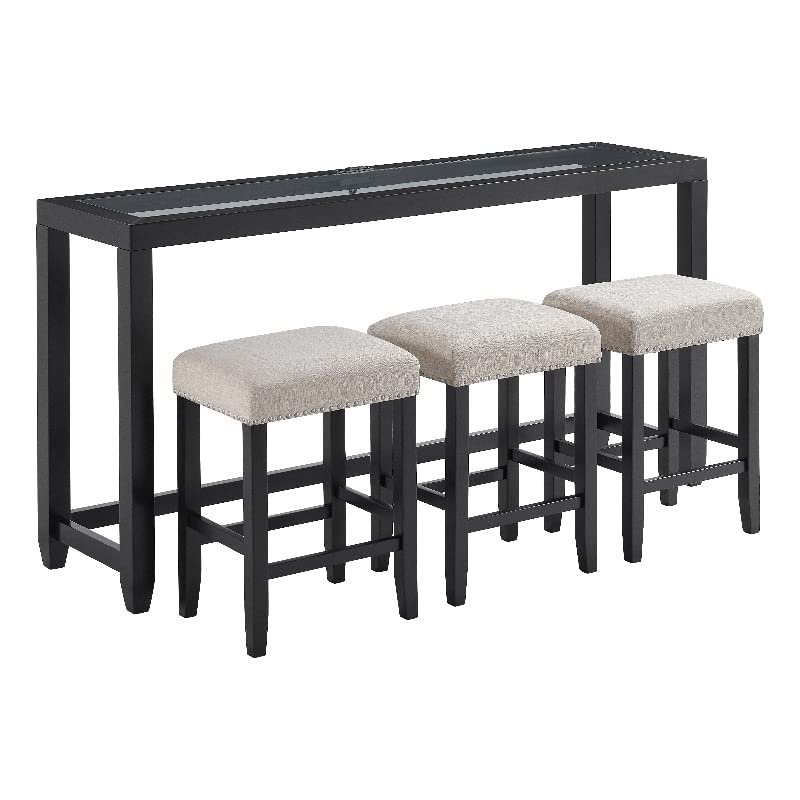 Martin Svensson Home Cordero 72" Glass Top Black Console Bar Table and 3 Stools Set