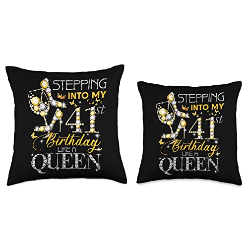 41st Birthday Gifts For Women Apparel High Heels Womens 41 Year Old Stepping Into My 41st Birthday & Fabulous Throw Pillow, 16x16, Multicolor