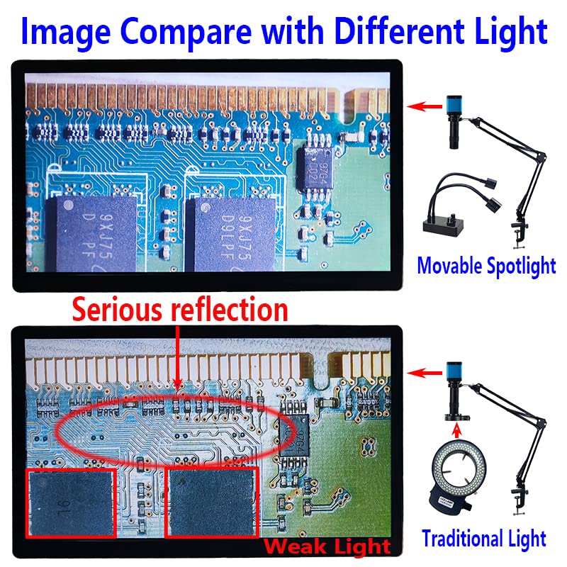 Spotlight Microscope Light Source, USB Desk Mini Spot Light Individual Domming Illuminator for Stereo Microscope Camera Industrial Video Zoom C Mount Lens for Repair Soldering PCB Lab