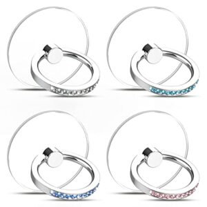 4 pcs kutumyqc cell phone ring holder stand diamond transparent finger grip clear 360° degree rotation kickstand compatible iphones and all phones (silver pink blue aquamarine)