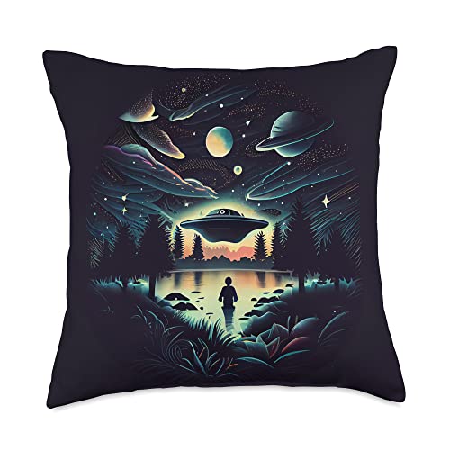 UFO Merch UFO Abduction Galaxy Space Throw Pillow, 18x18, Multicolor