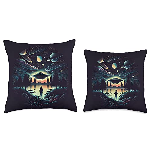 UFO Merch UFO Abduction Galaxy Space Throw Pillow, 18x18, Multicolor