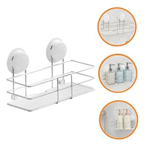 DOITOOL 2pcs No Punching Rack Wall Mounted Shelving Gondola Shelving Stainless Steel Shelving Plastic Bathroom Organizer Utility Caddy Tote Bathroom Floating Shelves Metal Shelf Wall Shelf