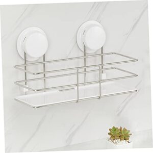 DOITOOL 2pcs No Punching Rack Wall Mounted Shelving Gondola Shelving Stainless Steel Shelving Plastic Bathroom Organizer Utility Caddy Tote Bathroom Floating Shelves Metal Shelf Wall Shelf