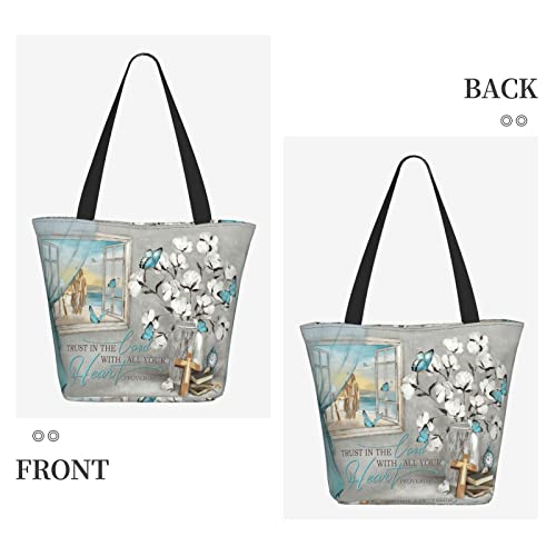 SENROLAN Bible Tote Bag Christian Reusable Shopping Tote Bag Inspirational Scripture Gift Bags For Women Mothers Day