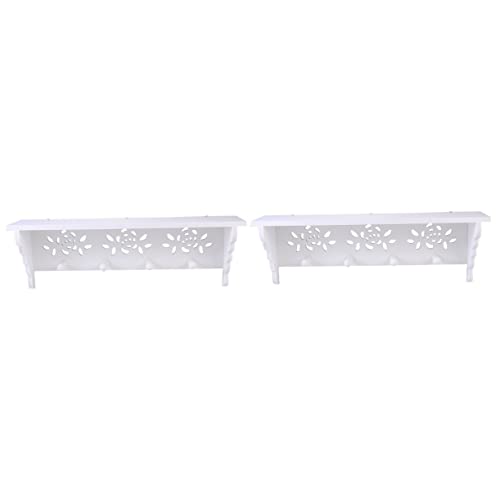 DOITOOL Shelves for Wall White Shelves White Shelves Wall Mounted Shelves 2 pcs Storage Rose-Carved Wall Decorative Rack for Hanging Style Home Creative Shelf Hooks with White Shelf