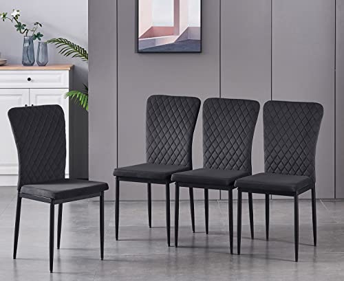 FENZARD Set of 4 Living Room Chairs Dining Chairs with Velvet, High Back, Metal Frame and Modern Lattice Design for Living Room, Dining Room,Black