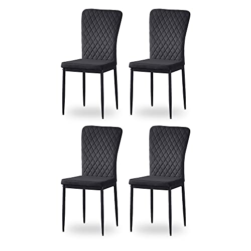 FENZARD Set of 4 Living Room Chairs Dining Chairs with Velvet, High Back, Metal Frame and Modern Lattice Design for Living Room, Dining Room,Black