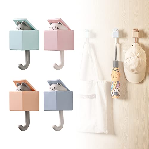 soputry Creative Adhesive Coat Hook, 4PCS Cute Animal Key Holder Hooks, Self Adhesvie Cute Pet Key Hooks Wall Hanging Decorations Hanger Holder for Coat, Scarf, Hat, Towel, Key, Backpacks, Bags