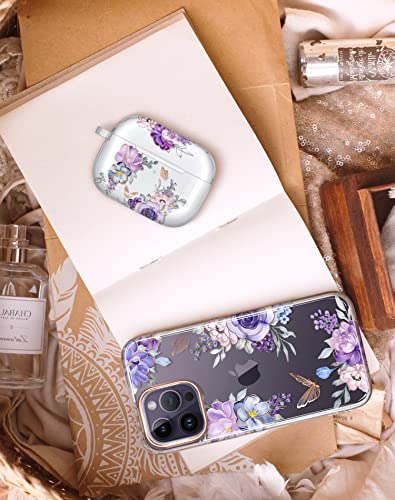 JIAXIUFEN for Airpods Pro 2nd Generation Case Cover Gold Glitter Butterfly Design Protective TPU Skin for Women Girl with Keychain Compatible with AirPods Pro 2019/Pro 2 Gen 2022 Flower Purple