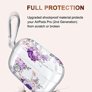 JIAXIUFEN for Airpods Pro 2nd Generation Case Cover Gold Glitter Butterfly Design Protective TPU Skin for Women Girl with Keychain Compatible with AirPods Pro 2019/Pro 2 Gen 2022 Flower Purple