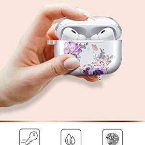 JIAXIUFEN for Airpods Pro 2nd Generation Case Cover Gold Glitter Butterfly Design Protective TPU Skin for Women Girl with Keychain Compatible with AirPods Pro 2019/Pro 2 Gen 2022 Flower Purple