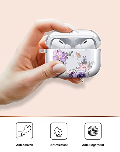 JIAXIUFEN for Airpods Pro 2nd Generation Case Cover Gold Glitter Butterfly Design Protective TPU Skin for Women Girl with Keychain Compatible with AirPods Pro 2019/Pro 2 Gen 2022 Flower Purple