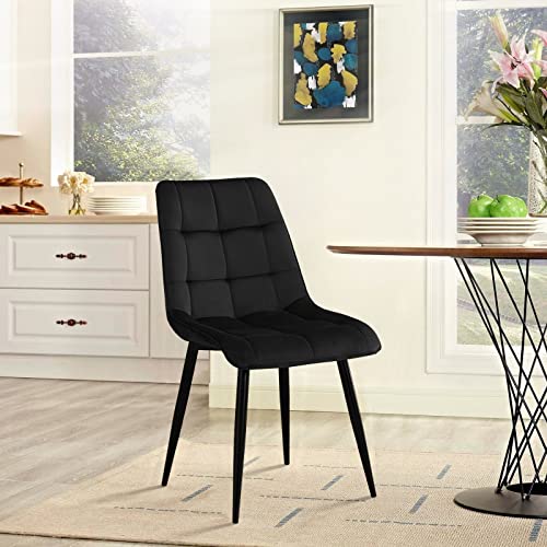 TUKAILAI Velvet Dining Chairs Set of 2, Soft Comfy Upholstered Seat and Backrest Accent Chair, Modern Leisure Side Chair with Metal Legs for Kitchen, Living Room, Lounge (Black)